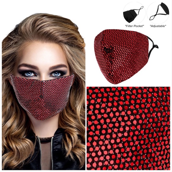 Accessories | Blingy Red Sequin Face Mask | Poshmark